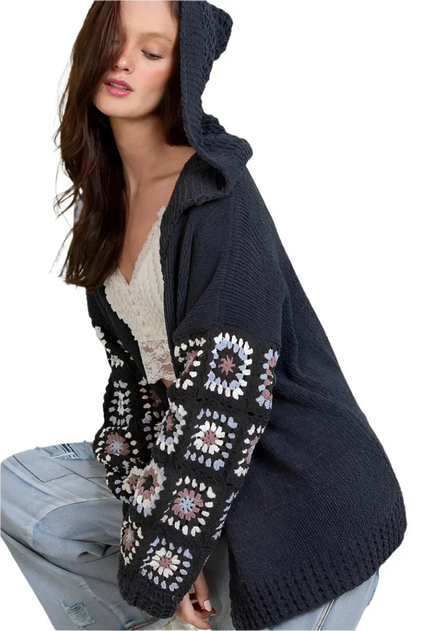 POL Cozy Crochet Granny Square Patchwork Boho Cardigan Hoodie – Cape ...